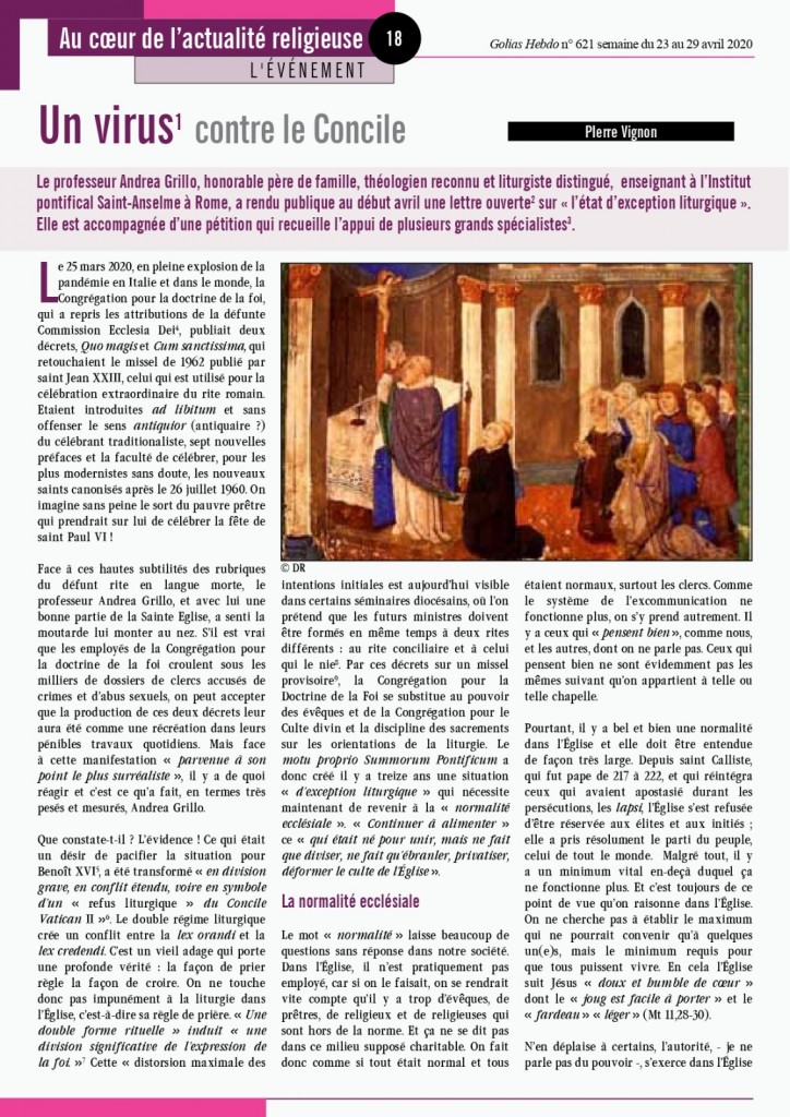 “Un virus contro il Concilio”: un articolo di Pierre Vignon